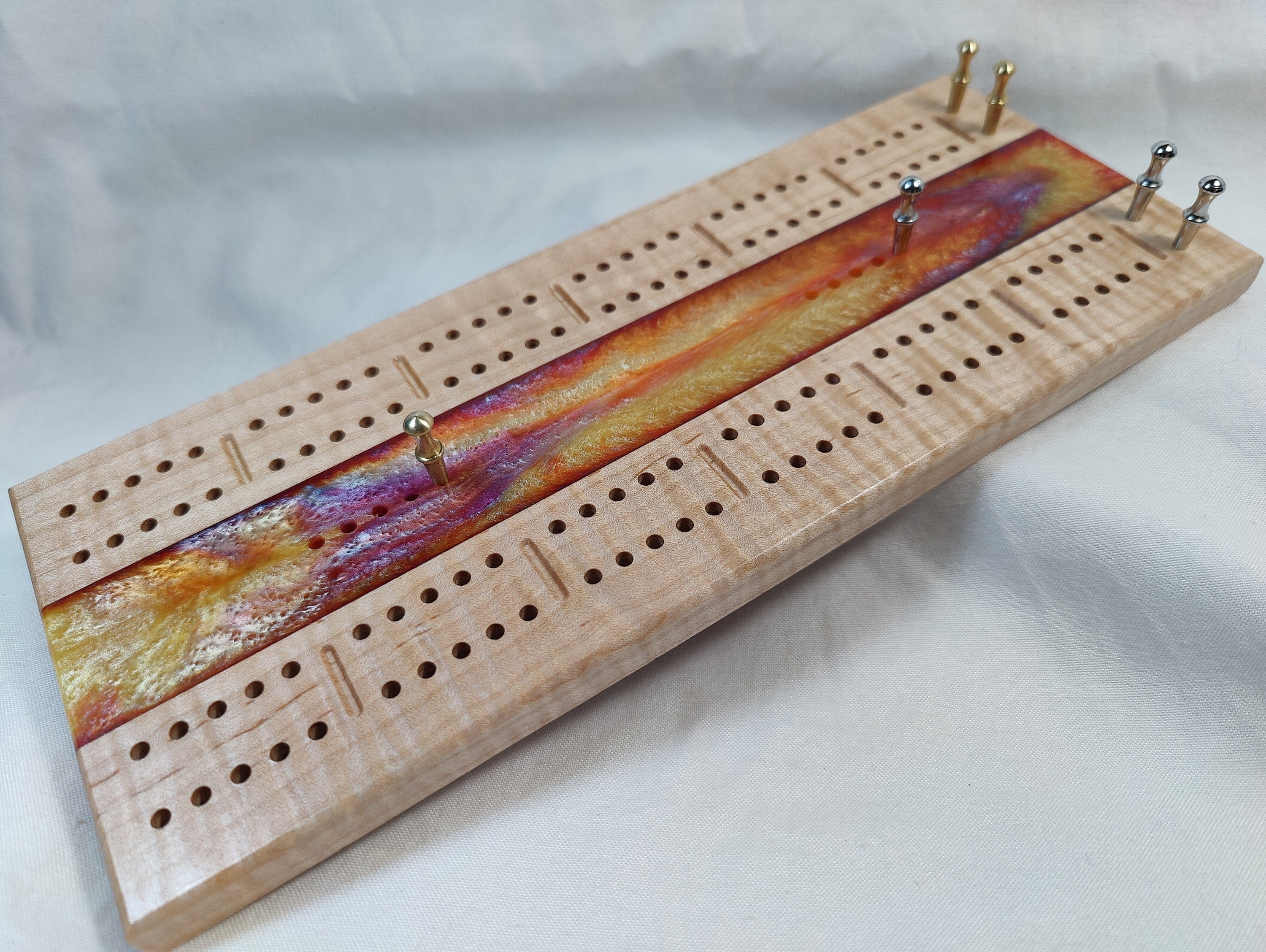 Maple Cribbage Board With Epoxy Resin Accent • Travel Size Cribbage Bo ...