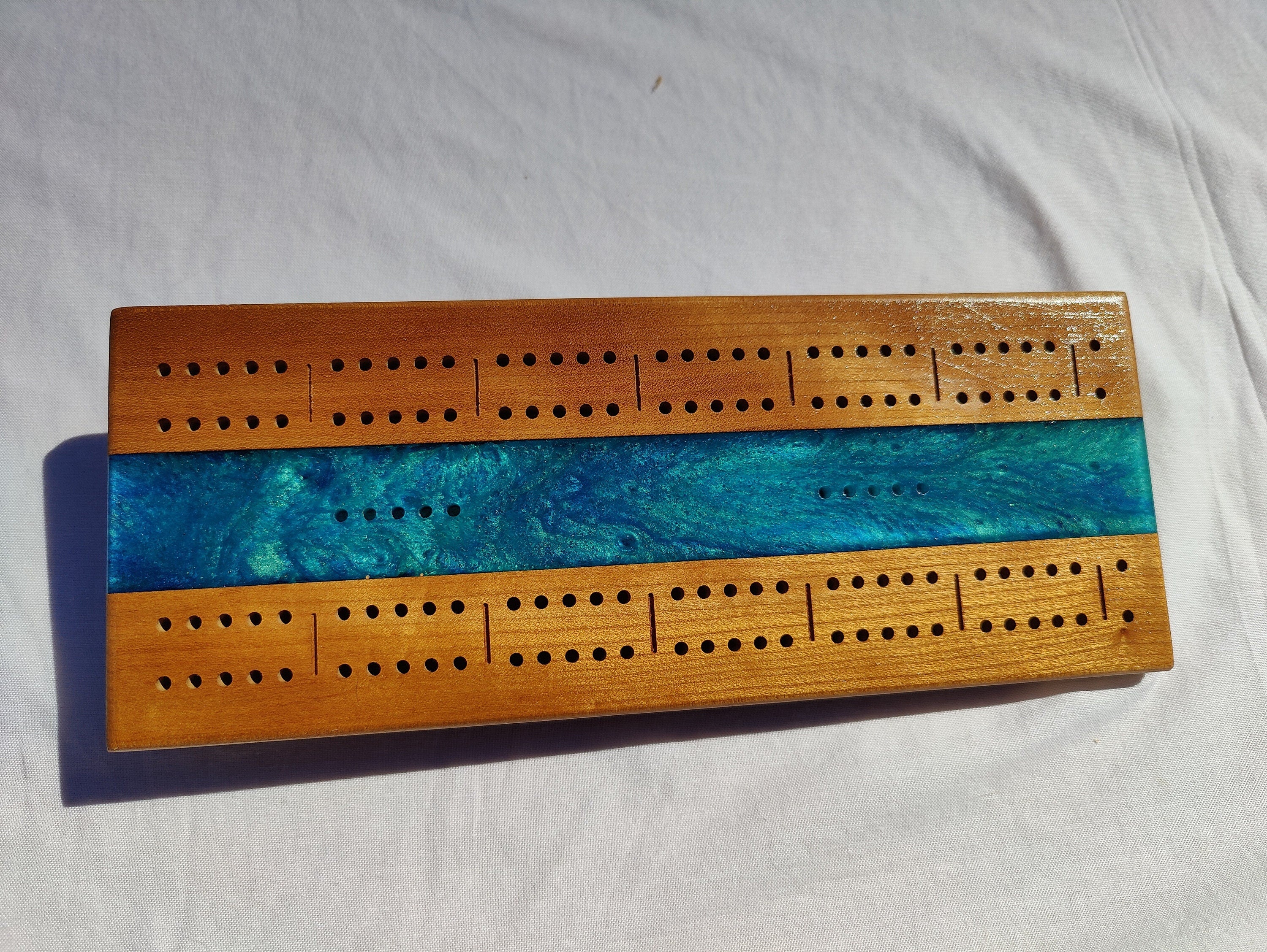 Cherry Cribbage Board With Epoxy Resin Accent • Travel Size Cribbage B ...